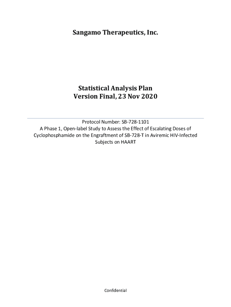 Fillable Online Statistical Analysis Plan for Health Outcomes in Phase ...