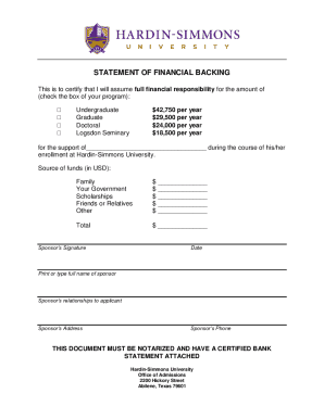 Fillable Online STATEMENT OF FINANCIAL BACKING Fax Email Print - pdfFiller