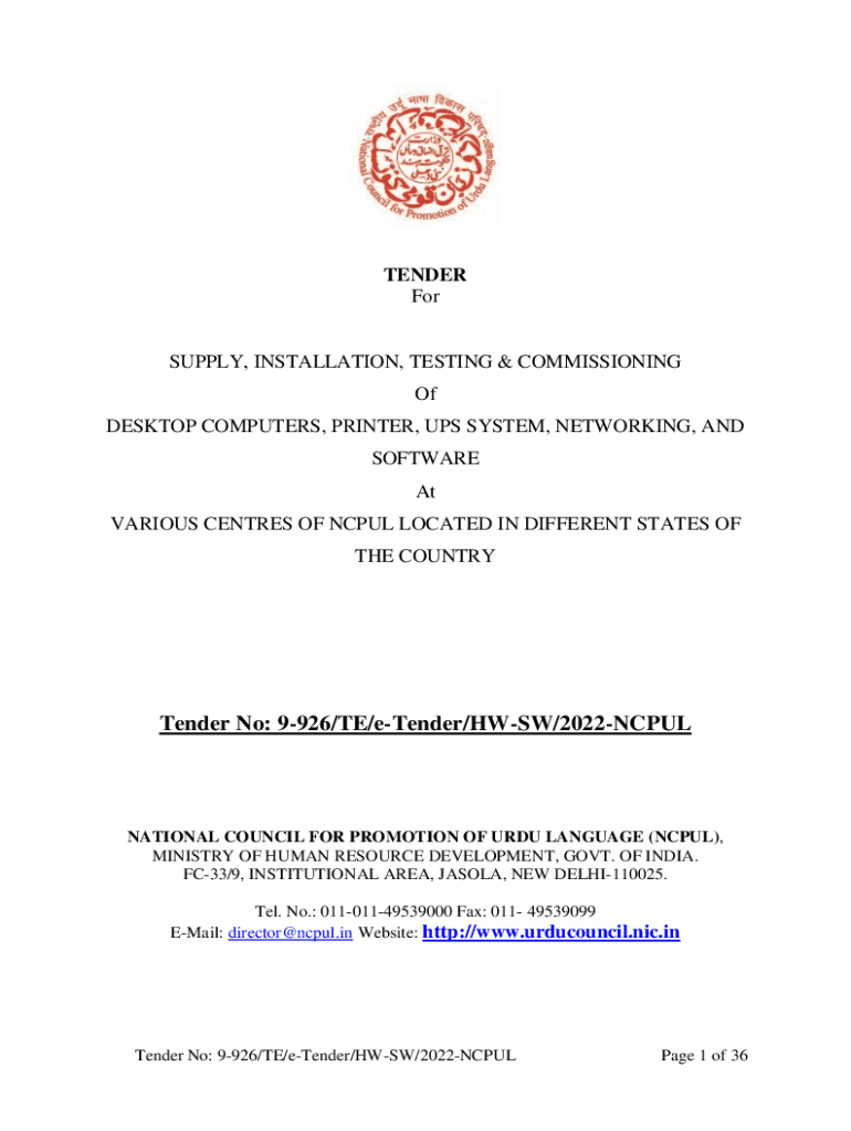 Fillable Online Tenders For design supply installation and testing o ...