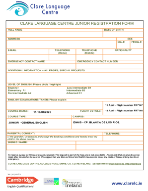 Fillable Online blogsaverroes juntadeandalucia clare language centre junior registration form ...