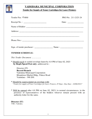 Fillable Online Tender Fee: 800/- Fax Email Print - pdfFiller