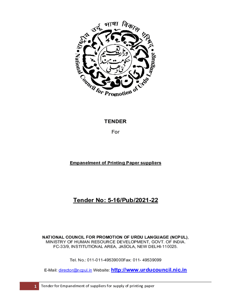 Fillable Online NCPUL TendersNational Council For Promotion Of Urdu ...