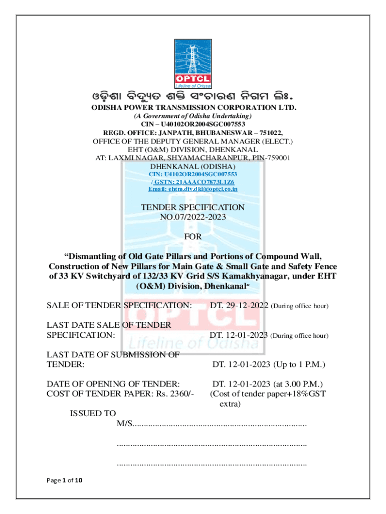 Fillable Online EHT (O&M) DIVISION, DHENKANAL Fax Email Print - pdfFiller