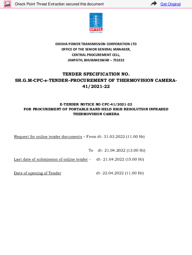 Fillable Online TENDER SPECIFICATION NO. SR.GM-CPC-e- ... Fax Email Print - pdfFiller