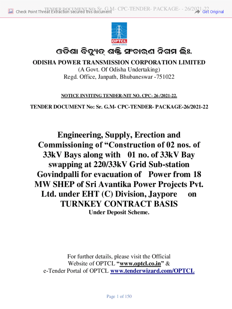 Fillable Online TENDER DOCUMENT - Odisha Hydro Power Corporation ... Fax Email Print - pdfFiller