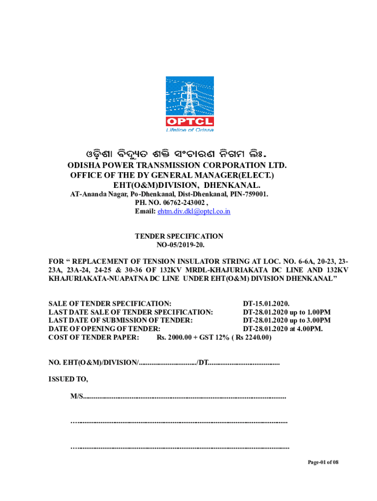 Fillable Online EHT(O&M)DIVISION, DHENKANAL Fax Email Print - pdfFiller