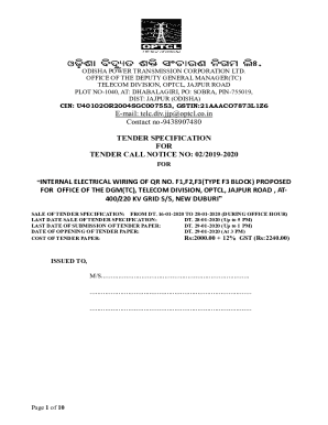 Fillable Online TELECOM DIVISION, OPTCL, JAJPUR ROAD Fax Email Print ...