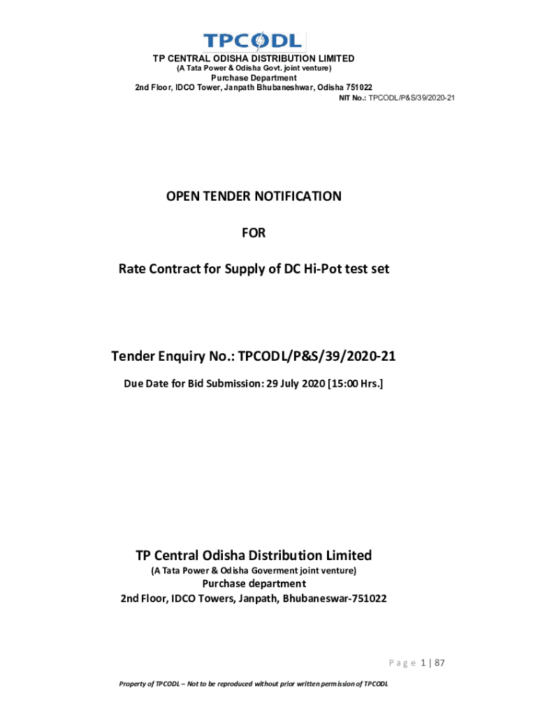 Fillable Online TPCODL Tender Document - DC hi Pot test set Fax Email ...
