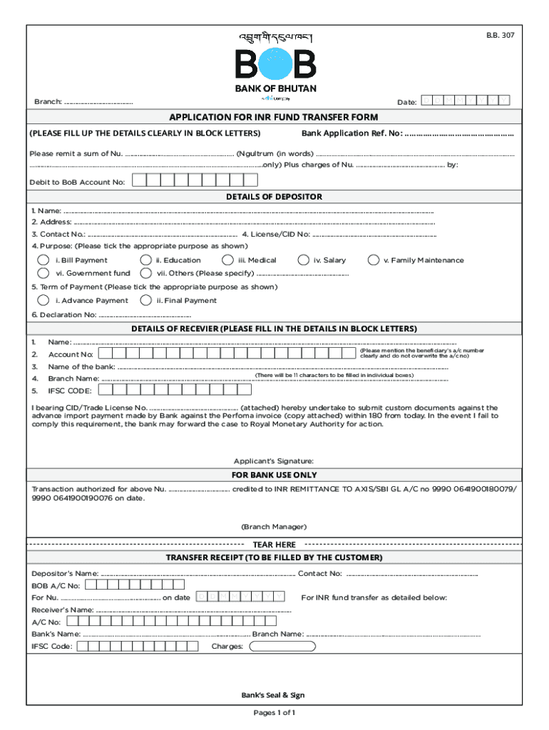 Fillable Online APPLICATION FOR INR FUND TRANSFER FORM Fax Email Print ...