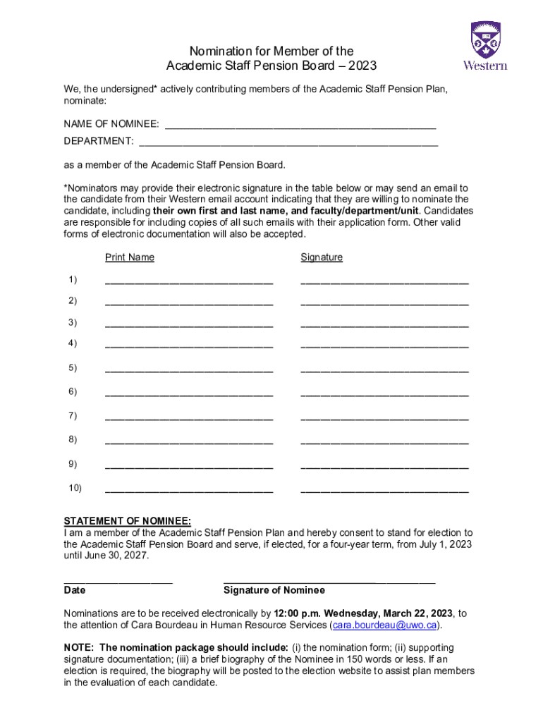 Fillable Online Nomination for Member of the Academic Staff Pension ...