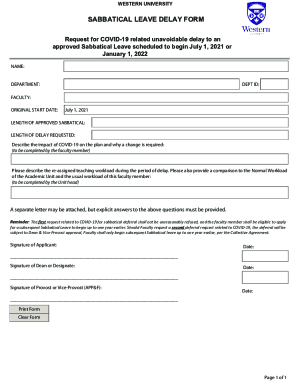 Fillable Online SABBATICAL LEAVE DELAY FORM Fax Email Print - pdfFiller