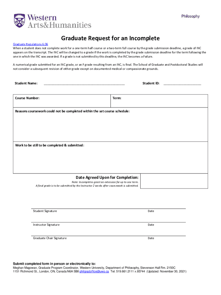 Fillable Online Graduate Request for an Incomplete Fax Email Print ...