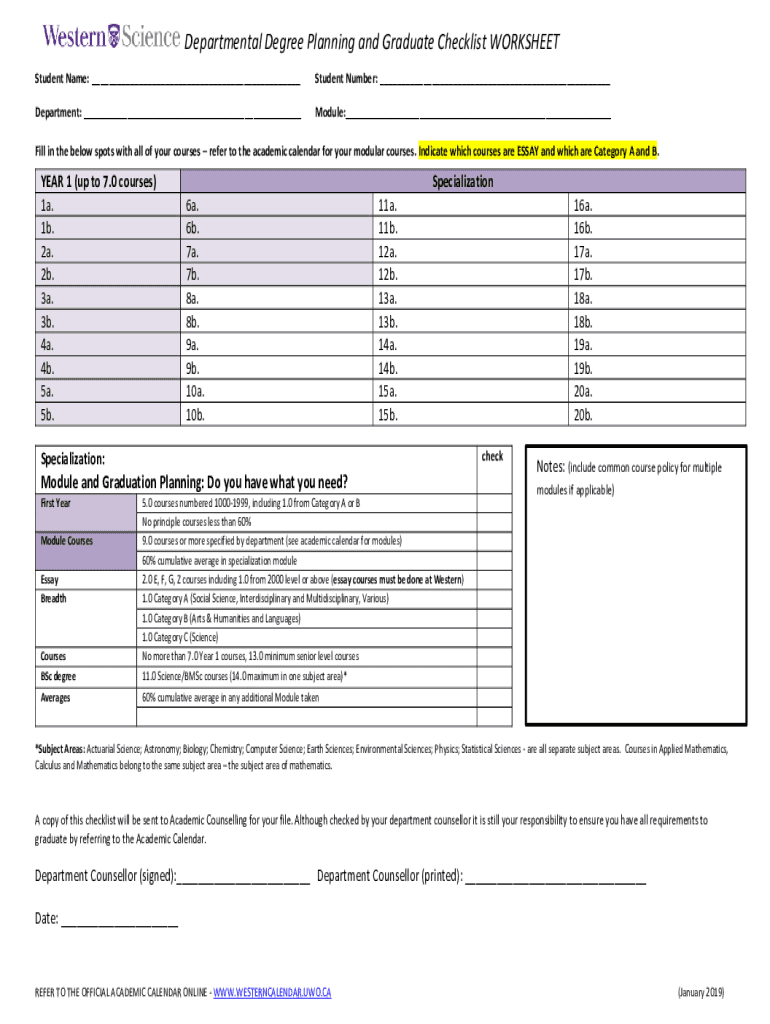 Fillable Online Departmental Degree Planning and Graduate Checklist ...