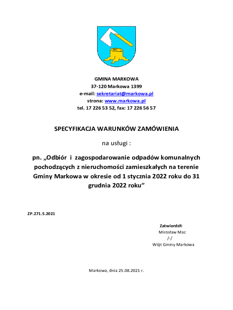 Fillable Online SPECYFIKACJA WARUNKW ZAMWIENIA na usugi : pn. Odbir ... Fax Email Print - pdfFiller