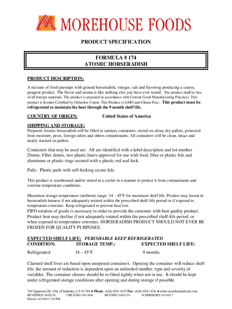 Fillable Online Product Specification/Formula Statement Fax Email Print ...