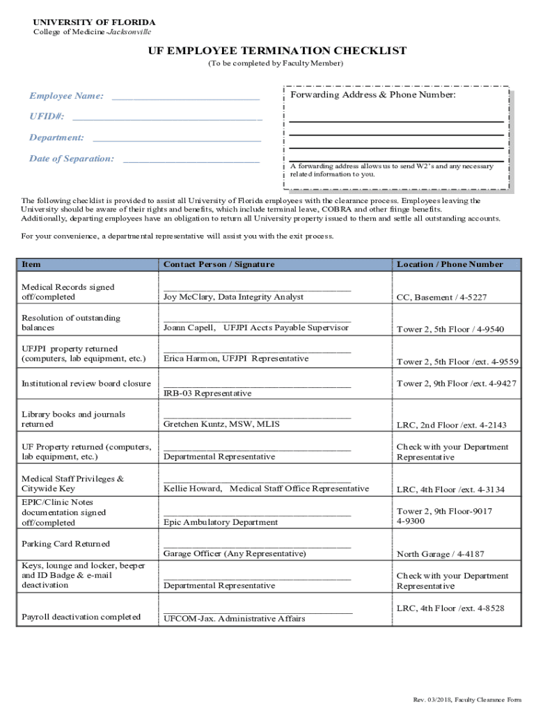 Fillable Online TERMINATION CHECKLIST Department Use Only - optional Fax Email Print - pdfFiller