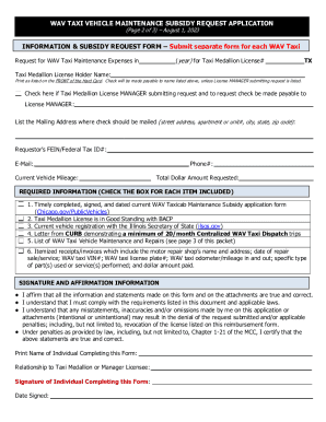 Fillable Online WAV TAXI OWNER-OPERATOR SUBSIDY REQUEST ( ... Fax Email ...