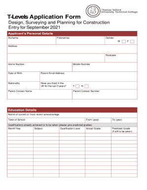 Fillable Online T-Levels Application Form Fax Email Print - pdfFiller