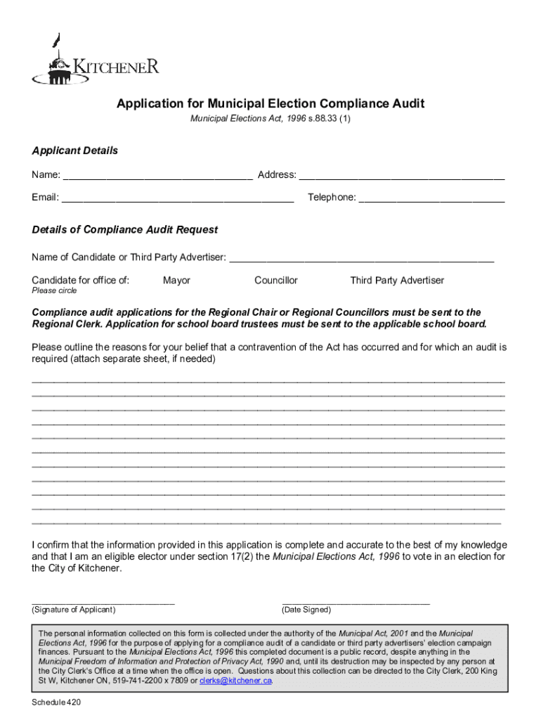 Fillable Online Application for Compliance Audit. Application for ...