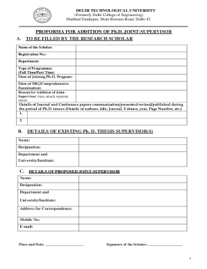 Fillable Online dtu ac Proforma for Change of thesis Supervisor. ... Fax Email Print - pdfFiller