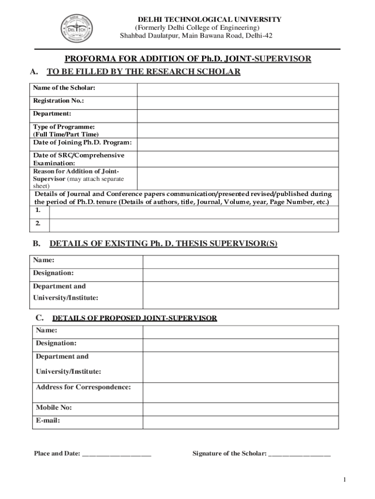 Fillable Online dtu ac Proforma for Change of thesis Supervisor ...