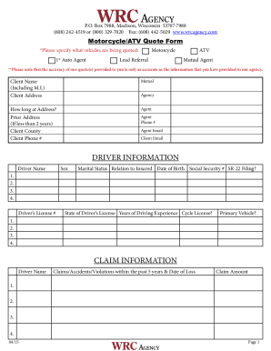 Fillable Online Motorcycle/ATV Quote Form Fax Email Print - pdfFiller