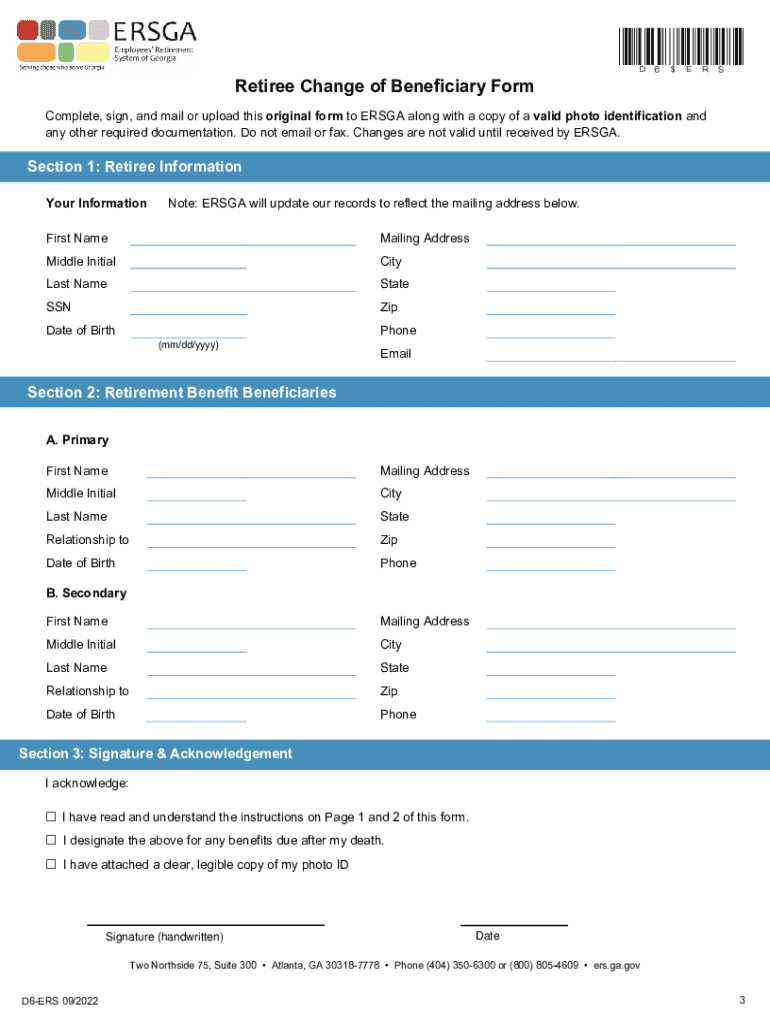 Fillable Online ERS Retiree Change of Beneficiary Form Fax Email Print ...