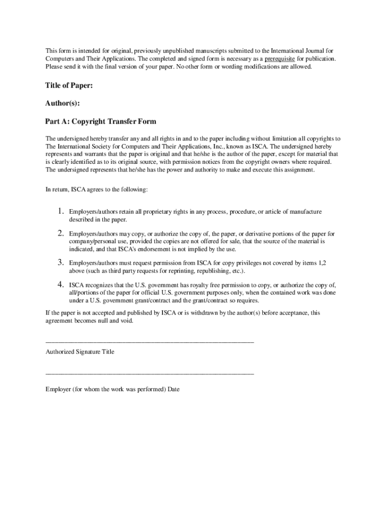 Fillable Online Title of Paper: Author(s): Part A: Copyright Transfer Form Fax Email Print ...