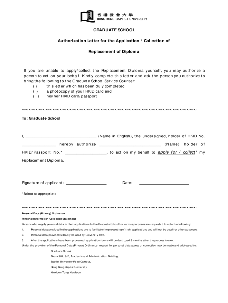 Fillable Online gs hkbu edu Authorization for the Collection of ...
