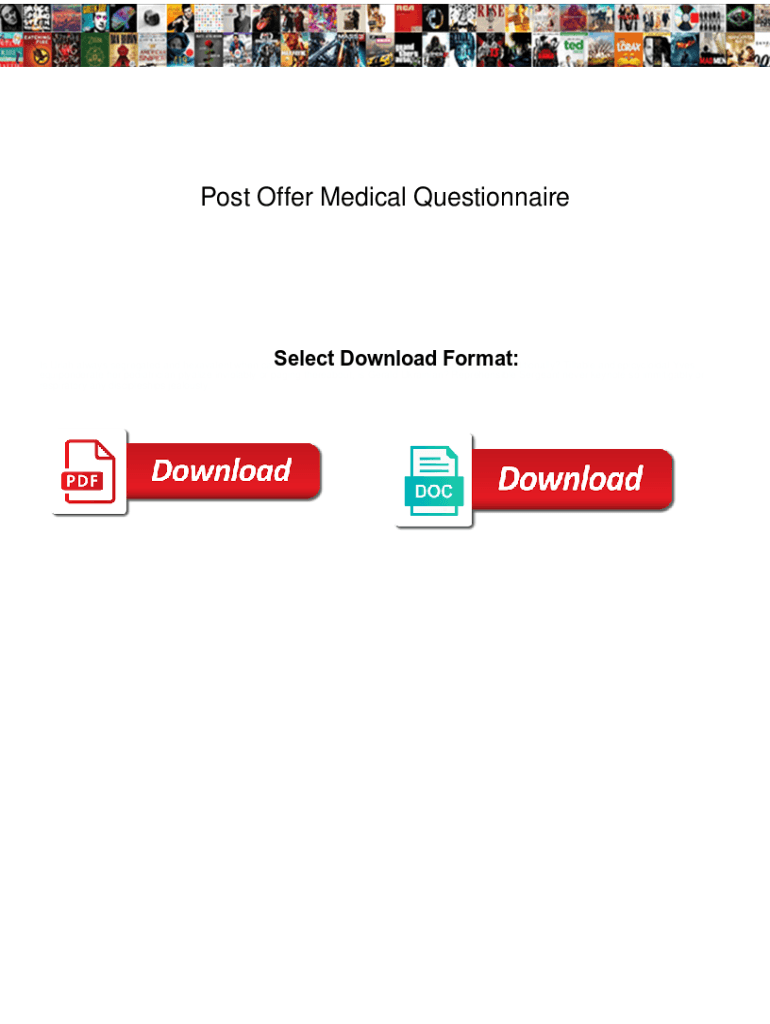 Fillable Online Post Offer Medical Questionnaire. Post Offer Medical ...