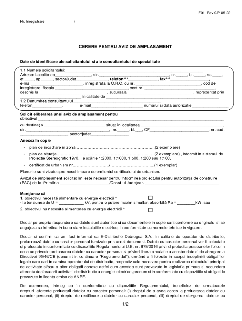 Fillable Online CERERE PENTRU AVIZ DE AMPLASAMENT Fax Email Print - pdfFiller