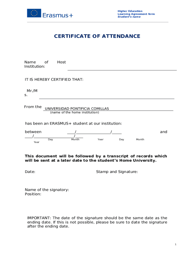 Higher Education Learning Agreement Form - Blank Fillable Template ...