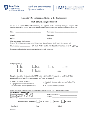 Fillable Online TIMS Sample Analysis Request Fax Email Print - pdfFiller