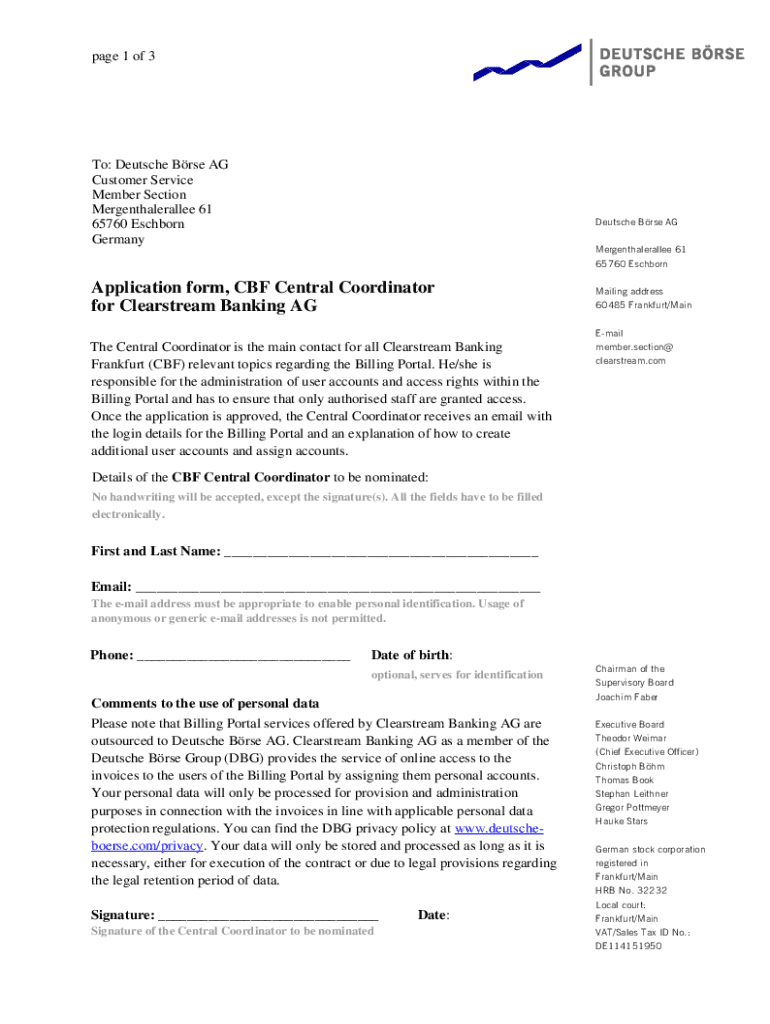 Fillable Online Application form, CBF Central Coordinator for ...