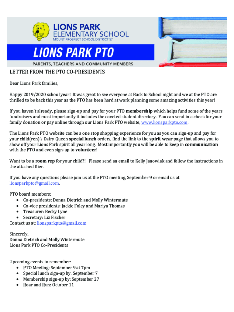 Fillable Online LETTER FROM THE PTO CO-PRESIDENTS Fax Email Print ...