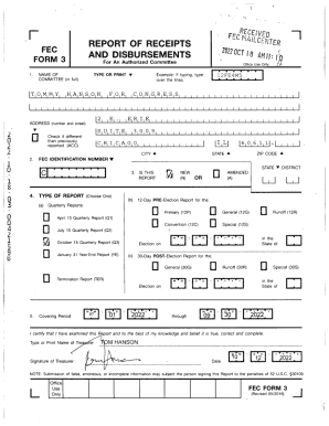 Fillable Online Report of Receipts and Disbursements: FEC Form 3PDF Fax ...