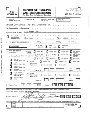 Fillable Online fec form 3x report of receipts and disbursements Fax ...