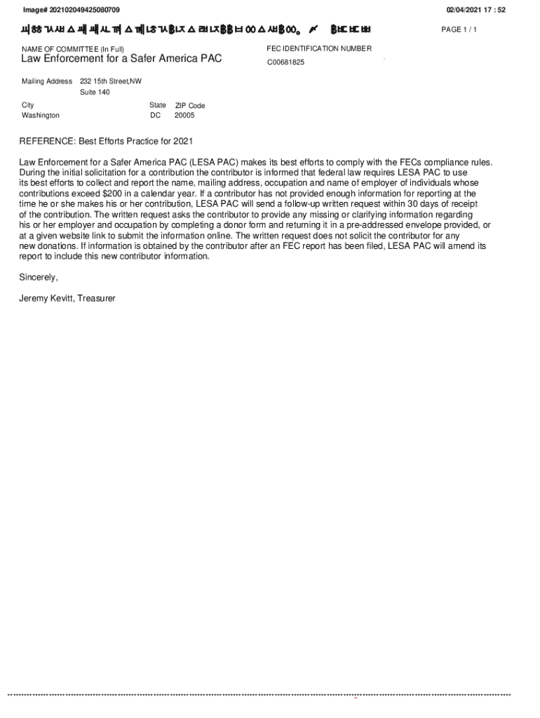 Fillable Online 7 )(& )RUP - Law Enforcement for a Safer America PAC ...