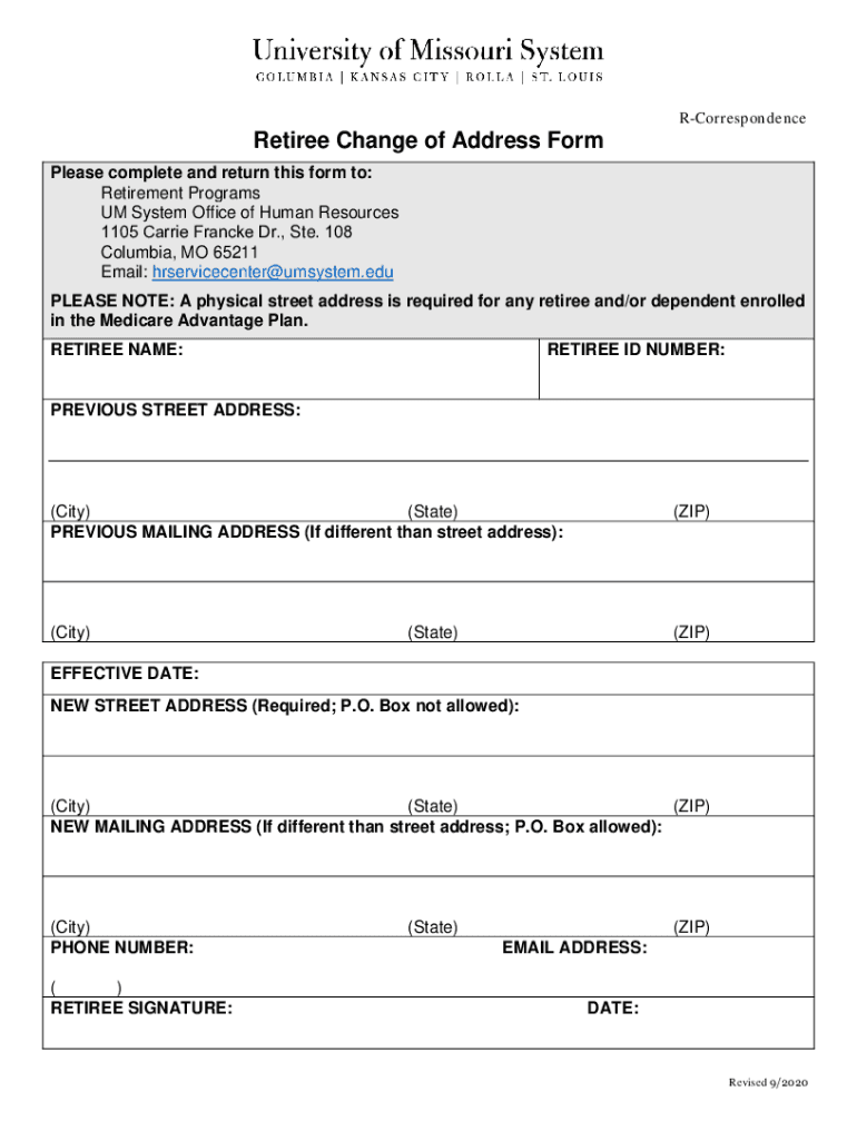 Fillable Online Retiree Change of Address FormUM System. Form for ...