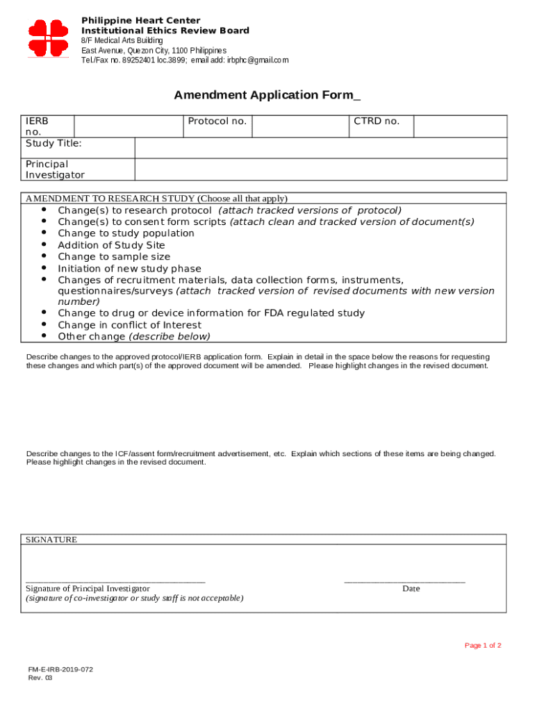 Amendments and Revision - Office of Research Doc Template | pdfFiller