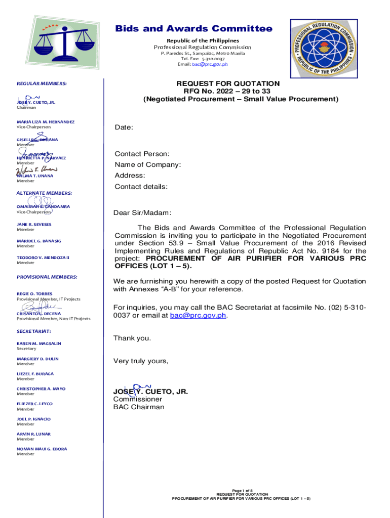 Fillable Online Bid Opportunity Request for Quotation (RFQ) No. 2022-98 ...
