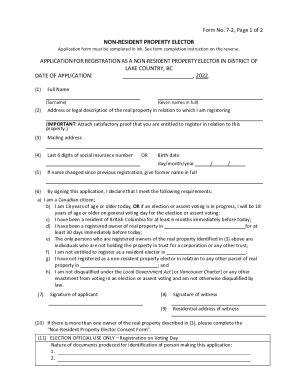 Fillable Online Form No. 7-2 Non-Resident Property Elector Fax Email ...