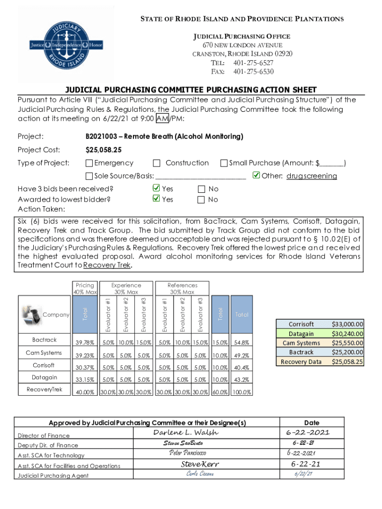 Fillable Online JUDICIAL PURCHASING COMMITTEE PURCHASING ACTION SHEET ...