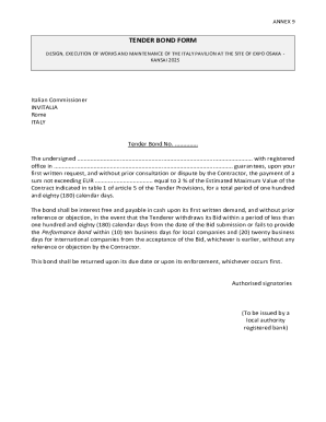 Fillable Online TENDER BOND FORM Fax Email Print - pdfFiller