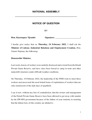 Fillable Online NATIONAL ASSEMBLY NOTICE OF QUESTION Fax Email Print ...