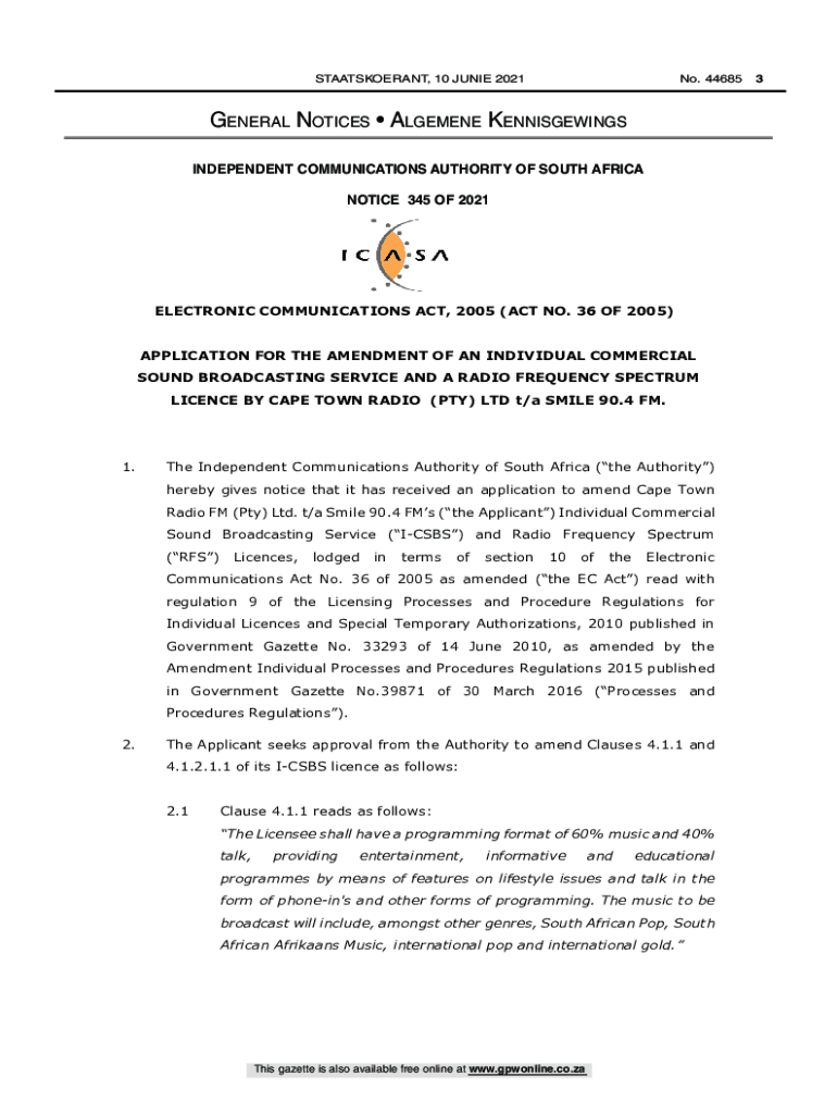 Fillable Online Electronic Communications Act: Application for ...