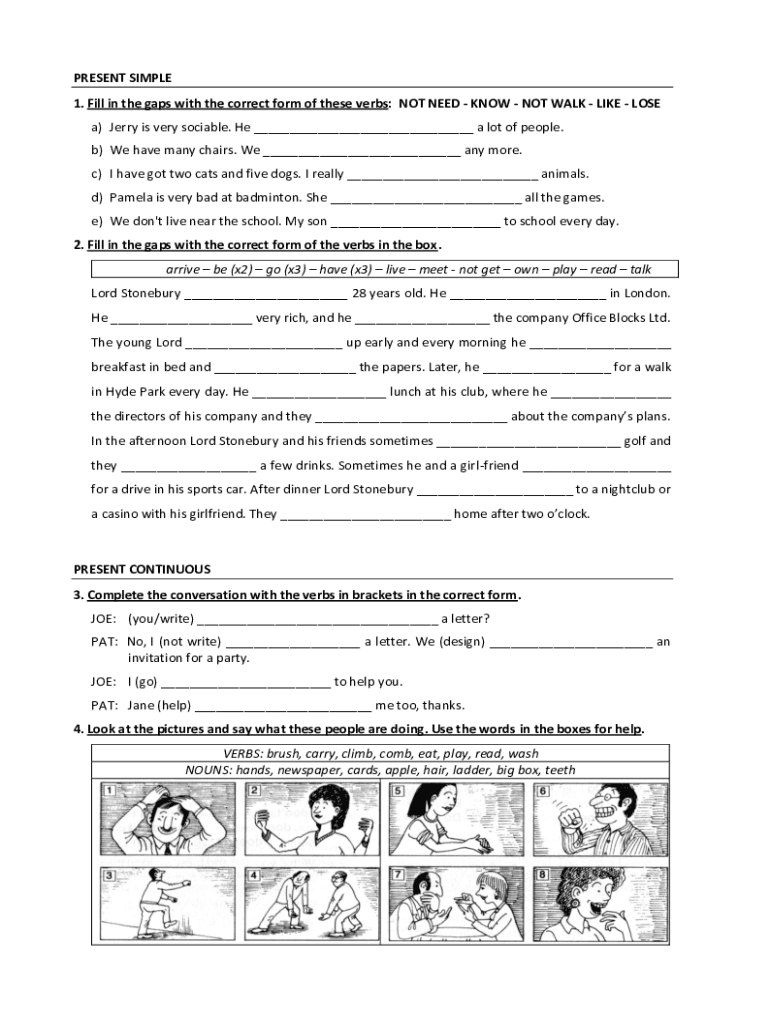 Fillable Online PRESENT SIMPLE 1. Fill in the gaps with the correct ...