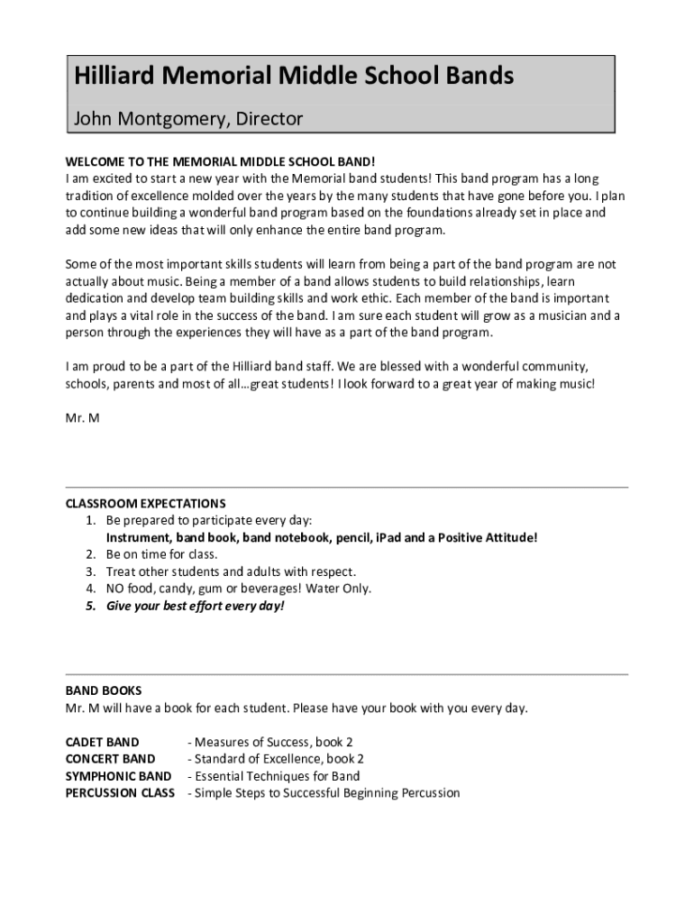 Fillable Online Memorial Middle School forms first-ever marching band ...