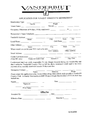 Fillable Online APPLICATION FOR TENANT ASSOCIATE MEMBERSHIP Fax Email Print - pdfFiller