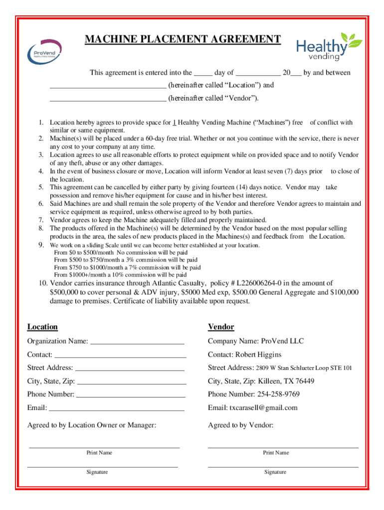 Fillable Online LOCATION PLACEMENT AGREEMENT Fax Email Print - pdfFiller